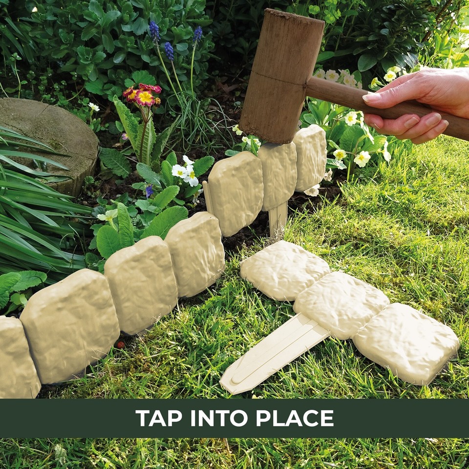 Pack of 10 Cotswold Stone Cobbled Stone-Effect Garden Lawn Border ...