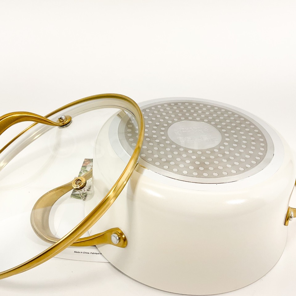 Authentic kitchen Gold Trim Stainless Steel Ceramic Cookware 2.5-qt 8 ...