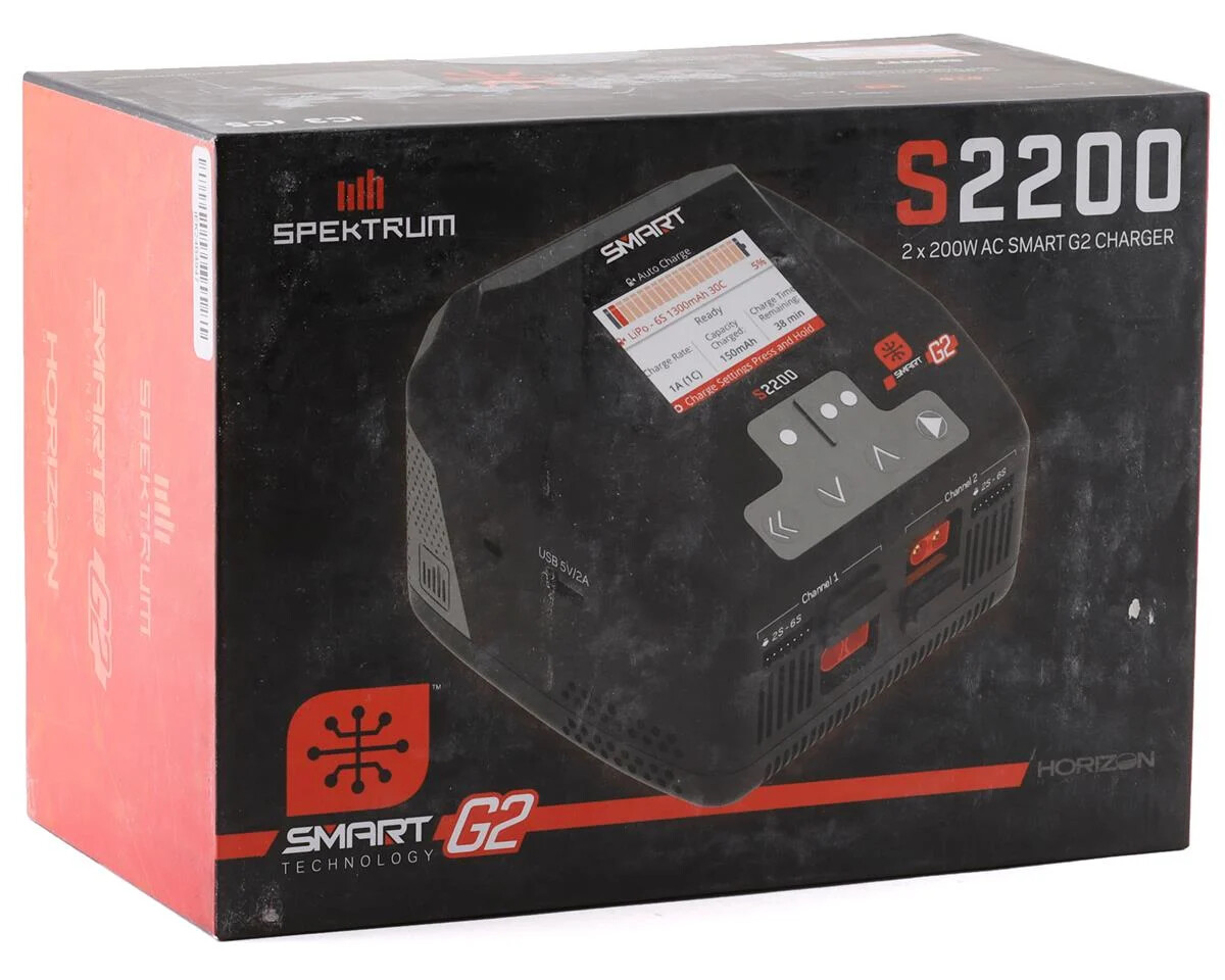 Spektrum Smart G2 S2200 AC 2x 200W 200 Watt Smart Dual Battery Charger ...