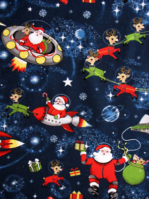 Christmas Santa in Space Fabric UFO Santas Cotton Freckle & Lollie By ...