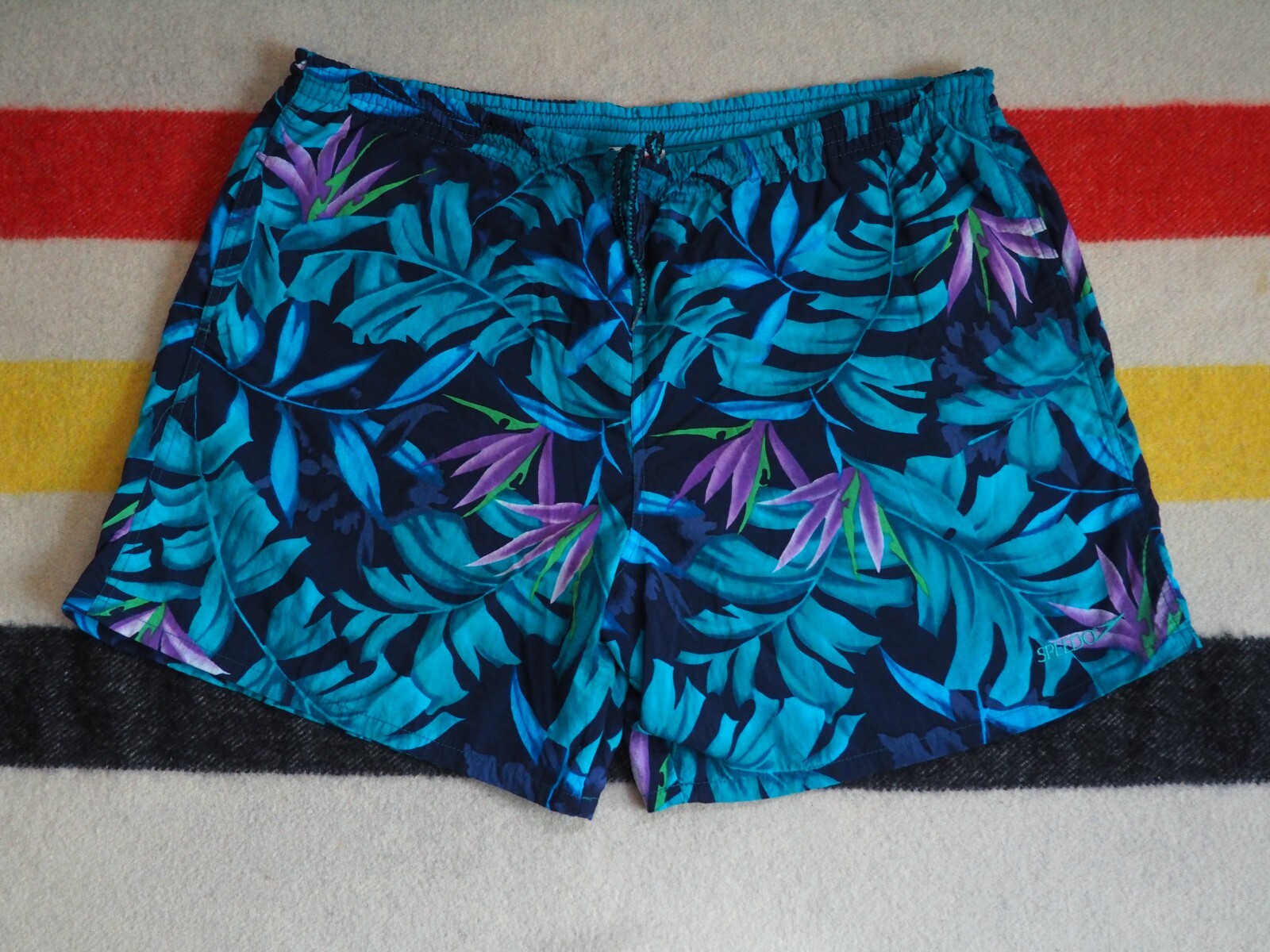 VTG 90s SPEEDO Blue Floral Hawaiian Mesh Swim 38W Tru… - Gem
