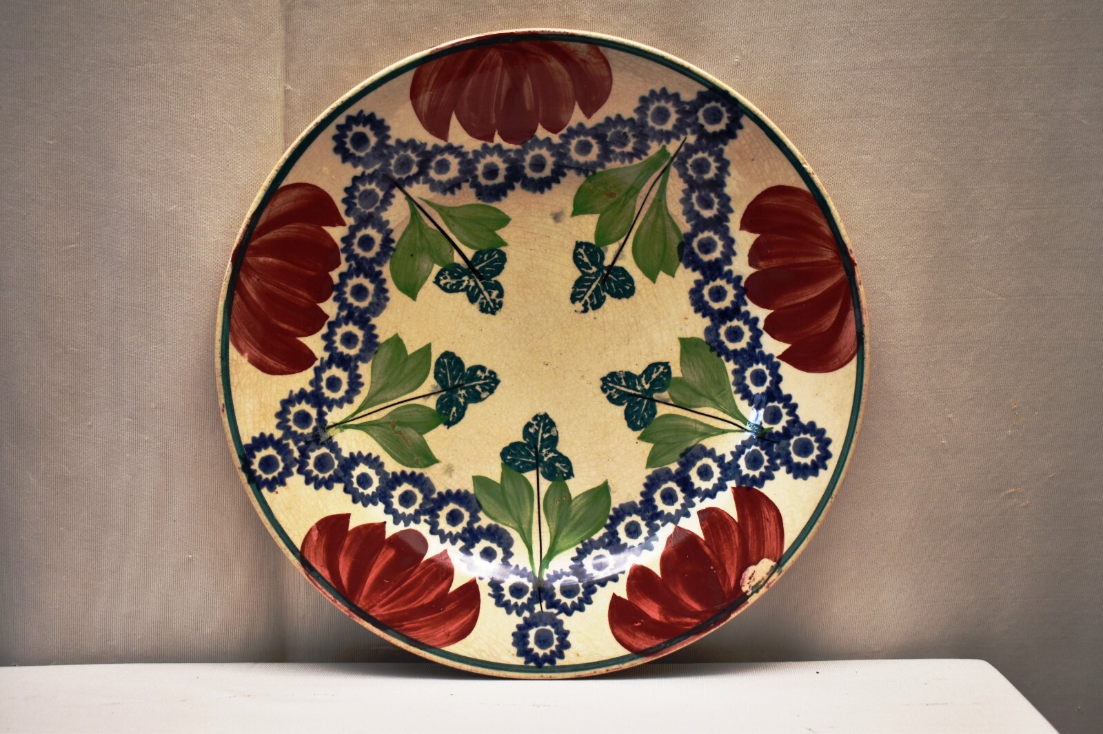 Antique Stick Spatterware Plate Dish Spongeware Floral Motifs Hand ...