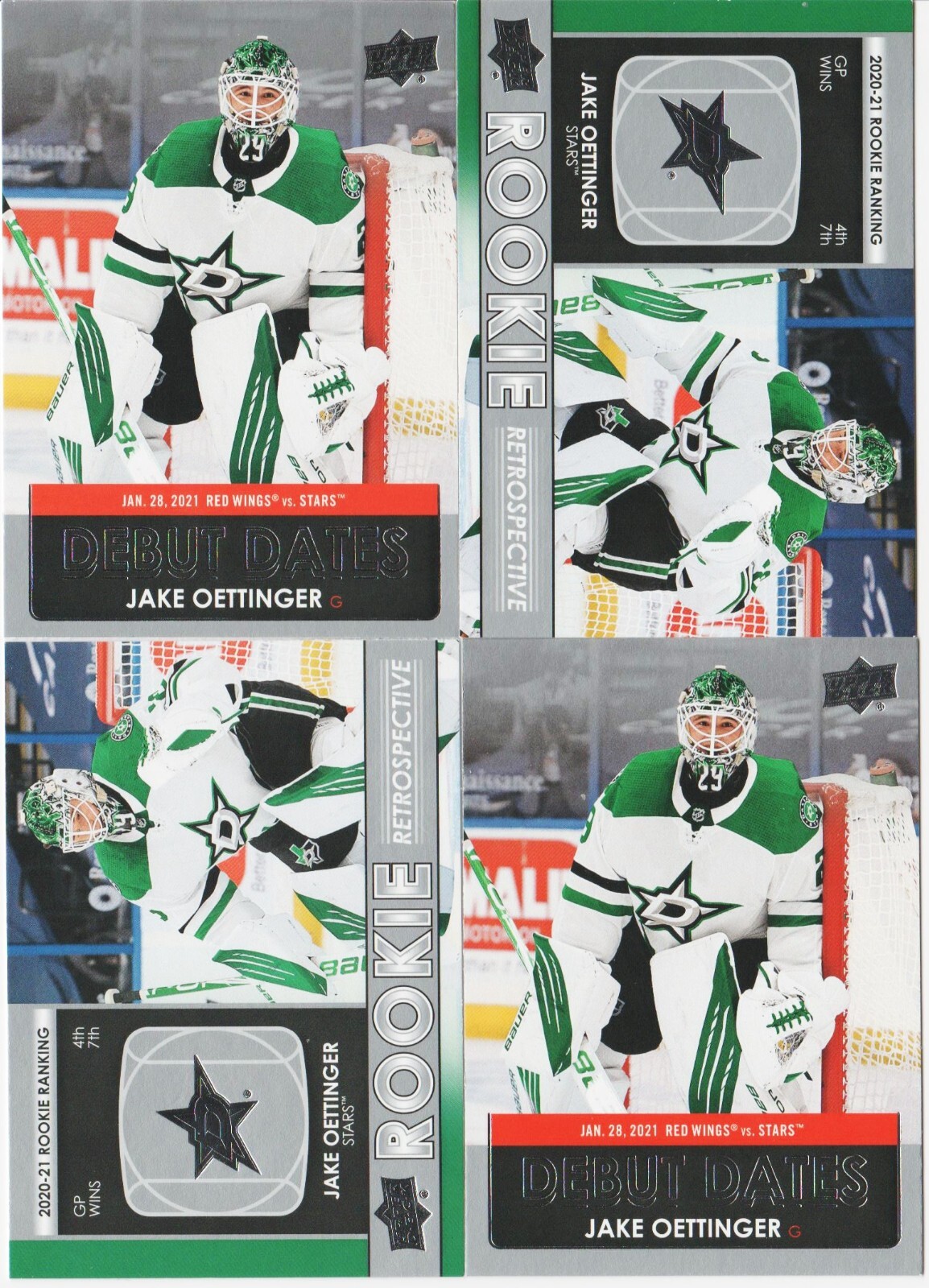 JAKE OETTINGER 4 CARD LOT 2021-22 UPPER DECK DEBUT DATES ROOKIE ...