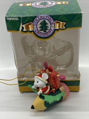 Vintage 1990s Trevco Merry Christmas Teacher Ornament Mouse on Pencil ...