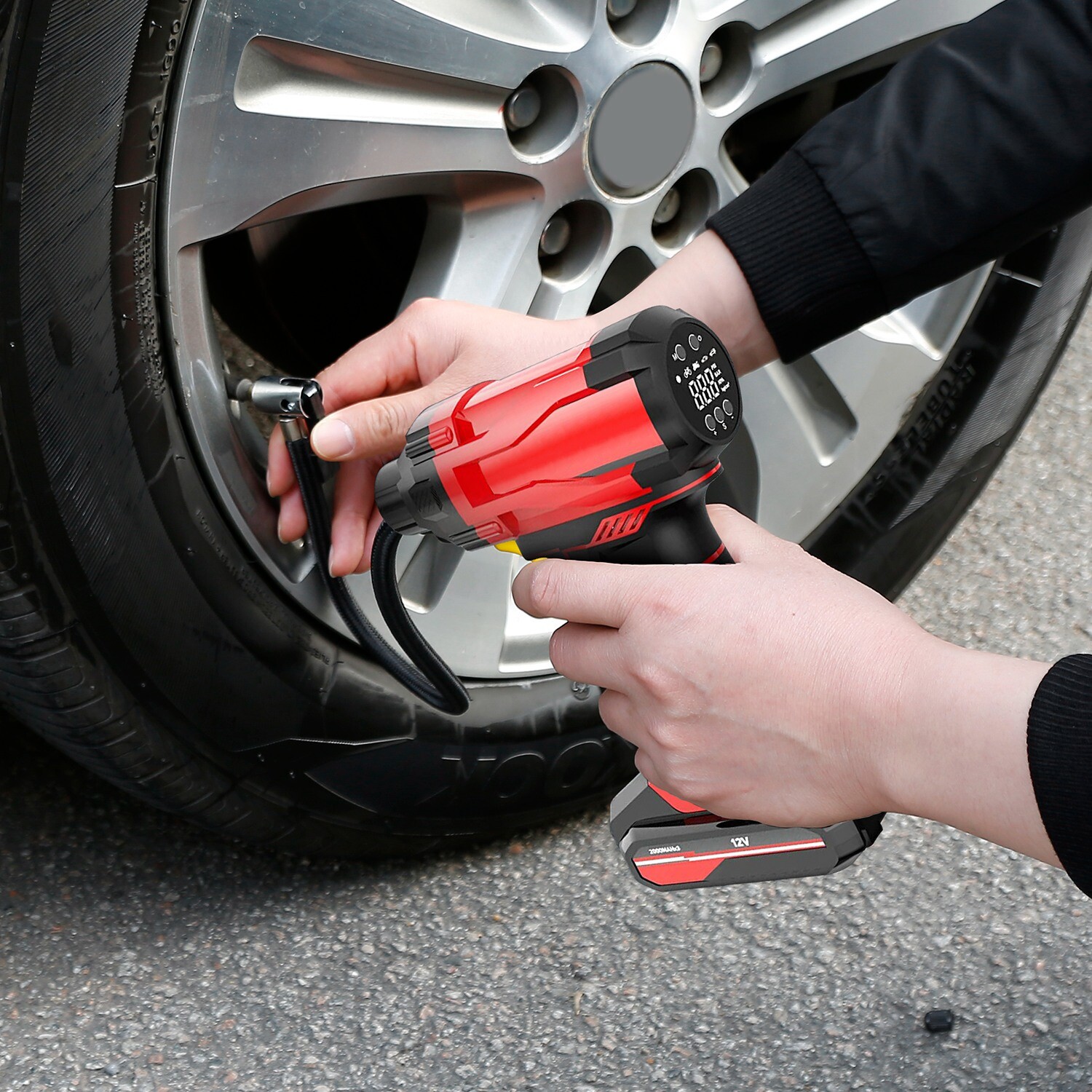 Cordless Car Tire Pump with LED Light for Car Bike Ball Tire Inflator ...