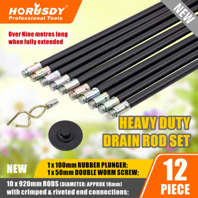 10Pc Drain Clean Rod Set Flexible Plunger Connector DIY Universal ...