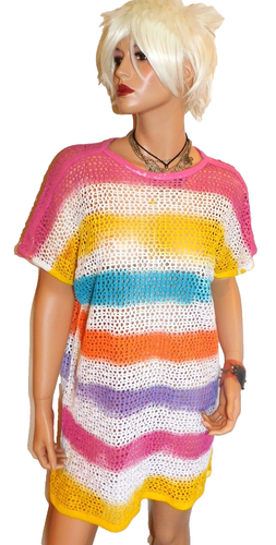 VTG 80s 90s Pacific Connection Mesh Sheer Rainbow Fishnet Mini Dress ...