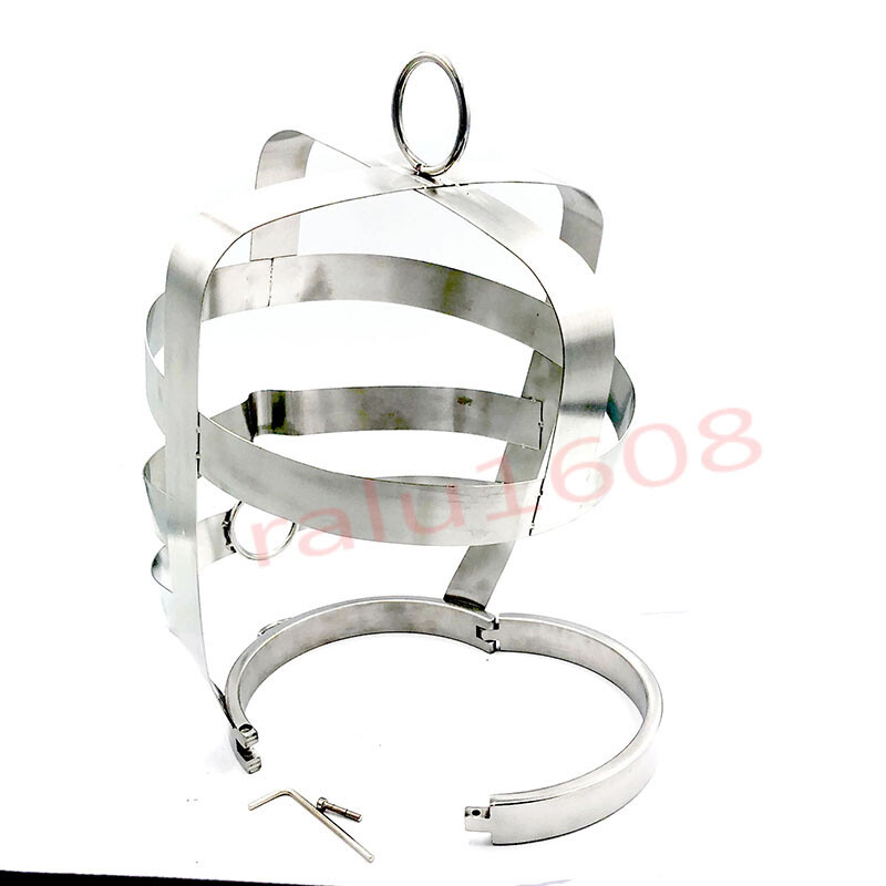 Unisex Stainless Lockable Head Cage Posture Oral Hood Collar Cuffs ...