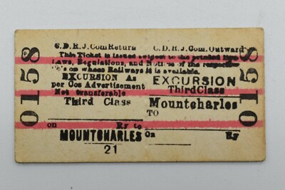 Irish - CDRJC Railway Ticket 0158 Mountcharles to blank Excursion 3rd ...