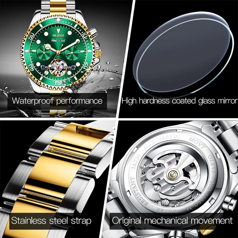 Automatic Mechanical Waterproof Watch Men's OLEVS Luxury Men Date Strap ...