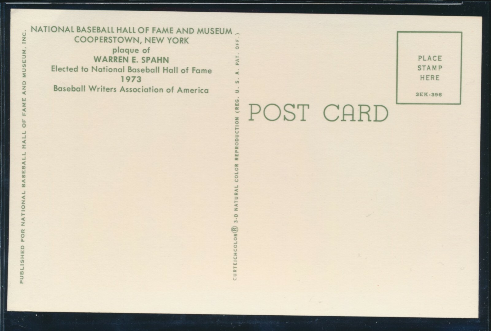 Hall of Fame YELLOW PLAQUE Postcard -WARREN SPAHN *Autographed* d.2003 ...