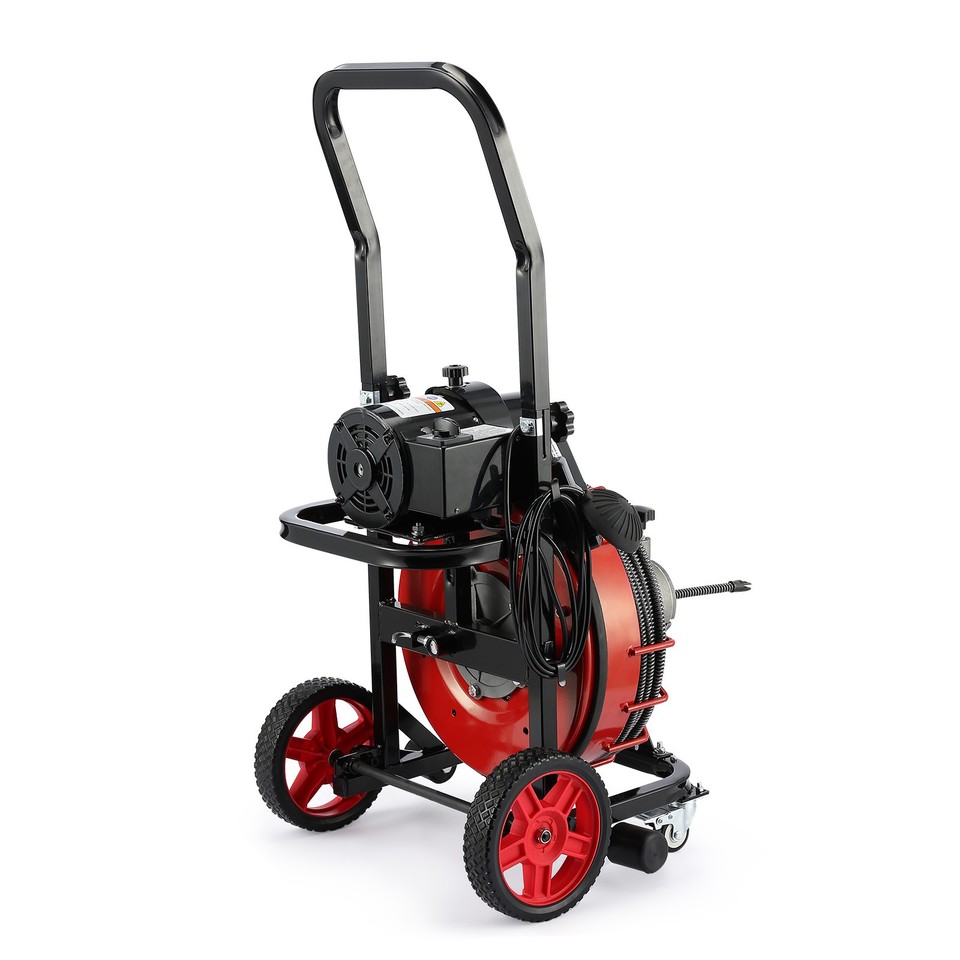 Heavy-Duty Drain Auger 100ft, 550W Motor w/ Wheels & Gloves ...