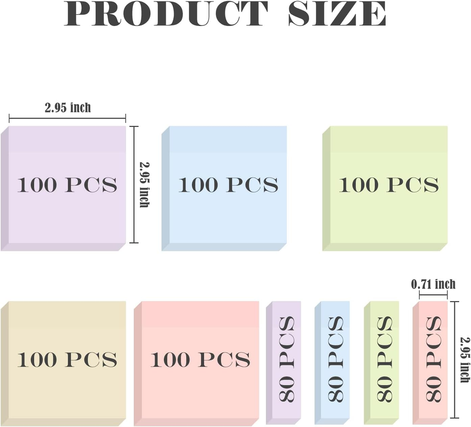 6 Pads Pastel Sticky Notes, Memo Self-Stick Note, Index Tabs Easy to ...