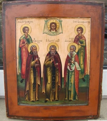Antique Russian Icon St Sergiy Radonezh, St Trifon, St Pafnutiy, St ...