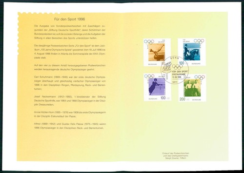 BRD MINISTERKARTE 1996 1861/1864 SPORT OLYMPIA OLYMPICS MINISTER CARD ...
