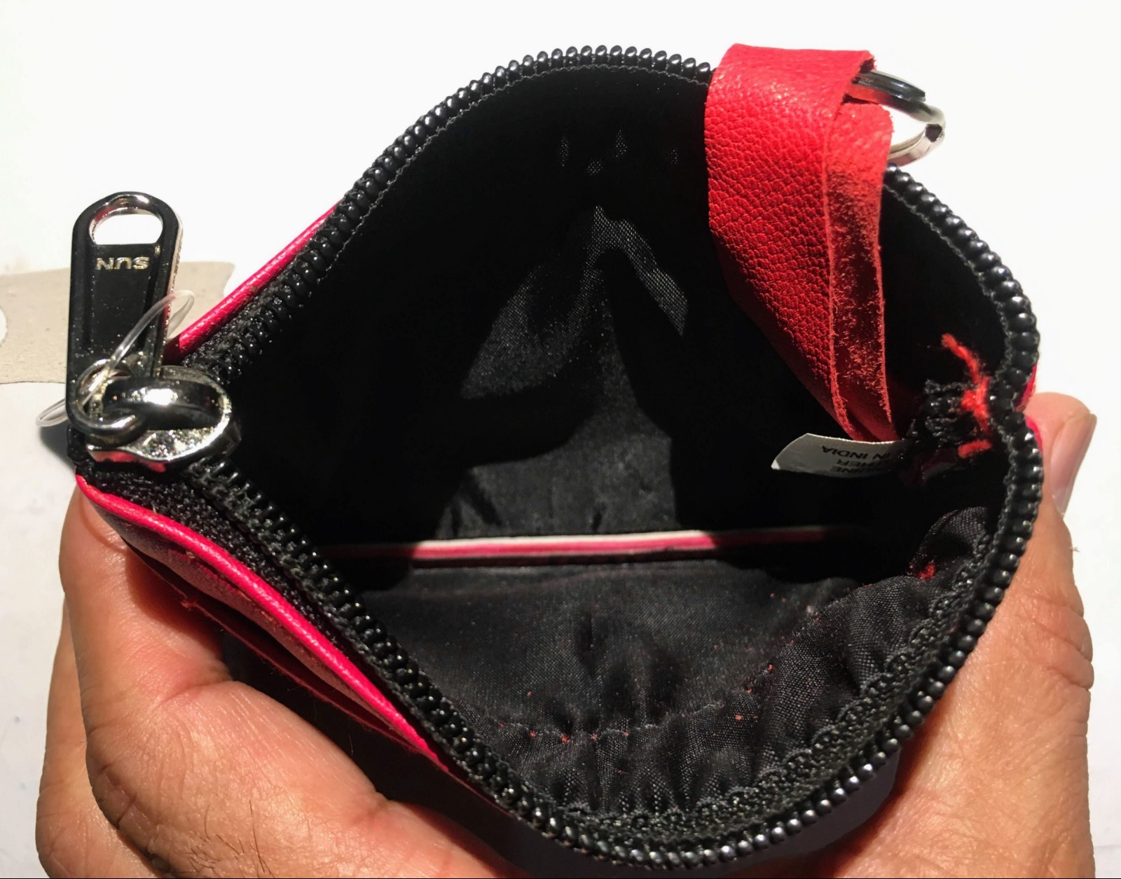 Genuine Leather Coin Purse ID Badge Key Chain Change Zip Holder Men ...