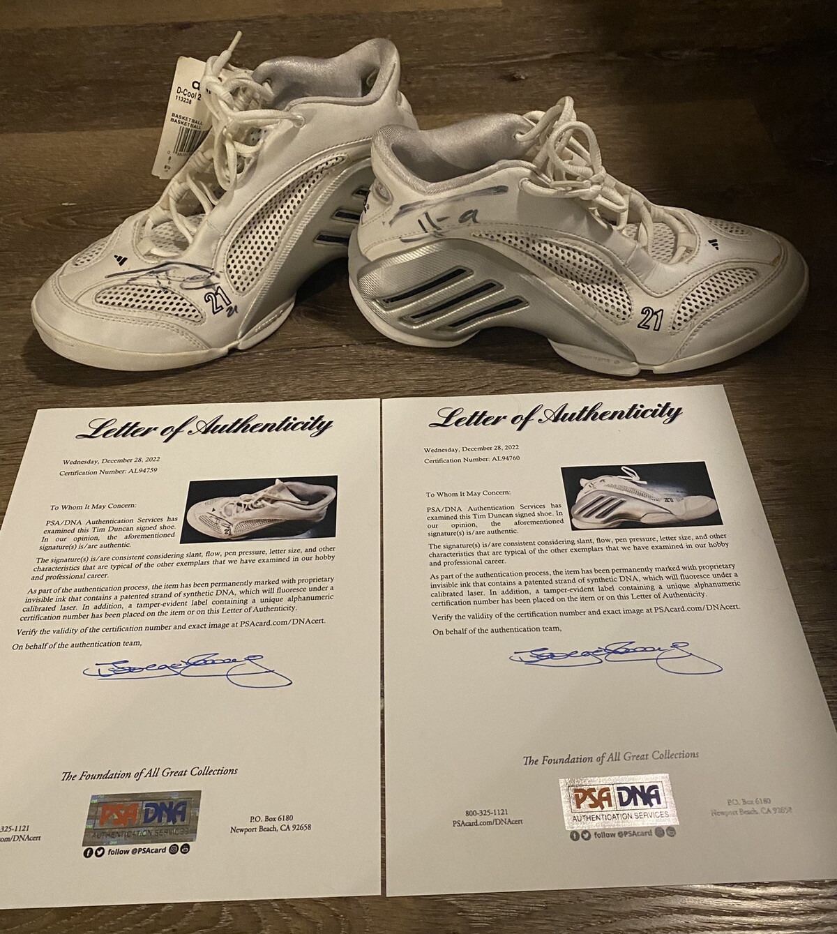 NBA San Antonio Spurs Tim Duncan signed autographed Adidas shoes COA ...
