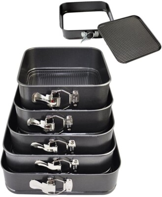 SET OF 5 SQUARE NON STICK SPRING FORM CAKE BAKING BAKE TIN TRAY ...