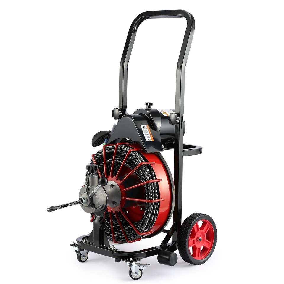 Heavy-Duty Drain Auger 100ft, 550W Motor w/ Wheels & Gloves ...