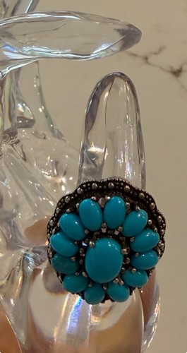 STERLING SILVER NATIVE AMERICAN SW BIG TURQUOISE CLUSTER RING SZ 7 925 ...