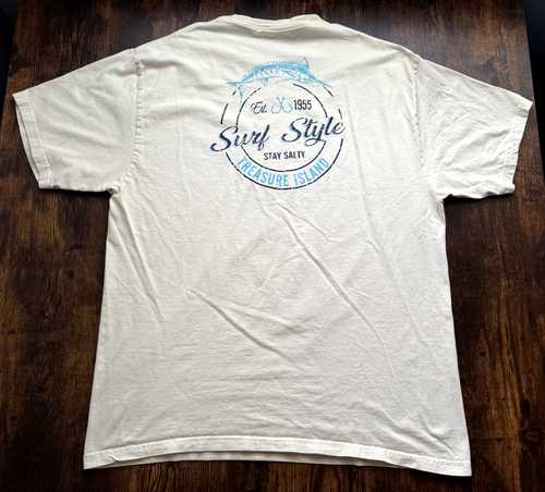 Surf Style Stay Salty Treasure Island T Shirt 2XL Cream Short Sleeve Surfing Tee | eBay
