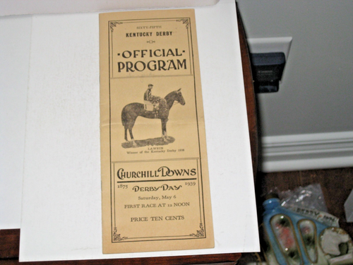 Vintage 1939-- Official Churchill Downs--65th Kentucky Derby Program ...