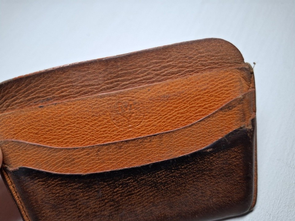 MY Orange Brown Genuine Leather Card Wallet Tan ID Holder Bag | eBay UK
