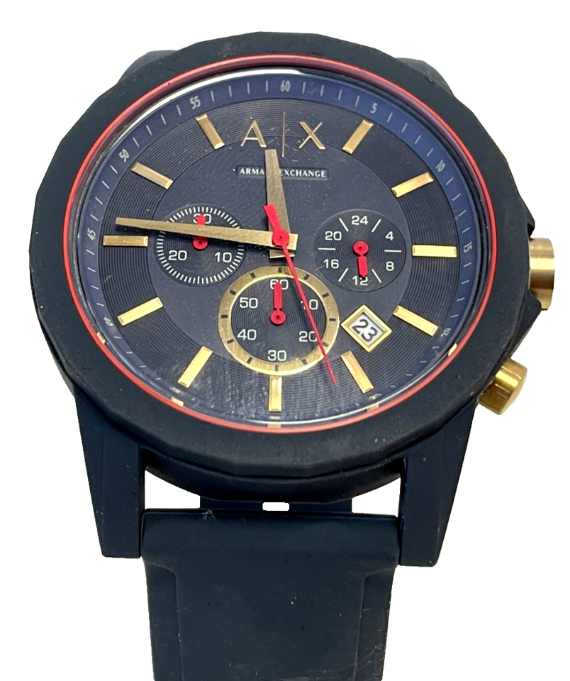 Armani Exchange AX1335 Chronograph 47mm Blue Silicone Strap Watch NEEDS ...