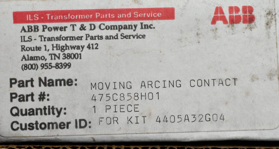 ABB 475C858H01 Moving Arcing Contact for Kit 4405A32G04 (NOS) | eBay