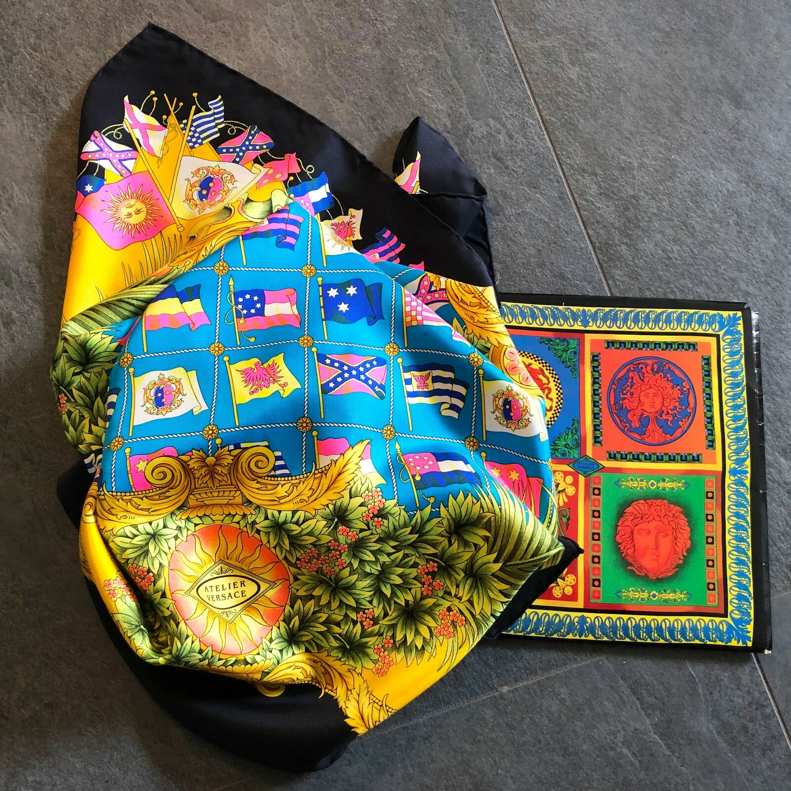 GIANNI VERSACE silk scarf Flags and Sun print S/S 199… - Gem