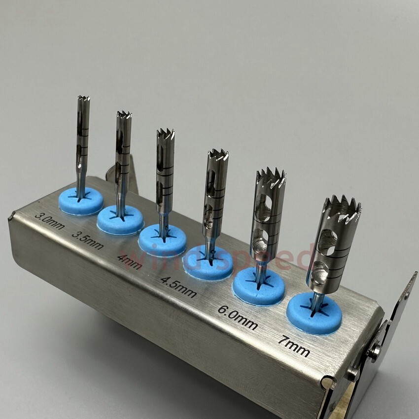 DENTAL IMPLANT TREPHINE DRILLS KIT 7 PCS BUR DRILL HOLDER SURGERY TOOLS ...