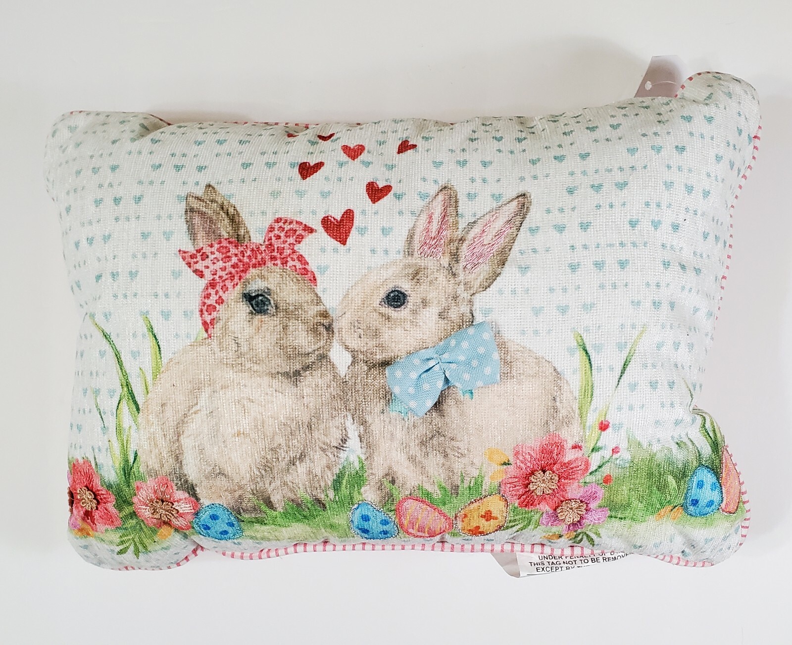 Easter Decorative Pillow Bunny Love Embroidered Multicolor Small Lumbar ...