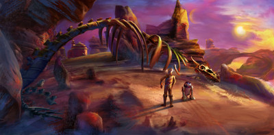 C3PO R2D2 Krayt Dragon Skeleton Jabba's Palace Star Wars Fine Art ...