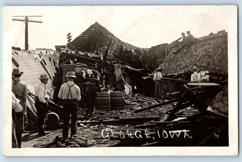 George Iowa IA Postcard RPPC Photo Tornado Storm Damage Disaster c1910 ...