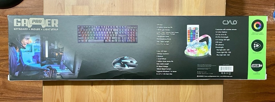 BRAND NEW CYLO CY-5592 PRO GAMER RGB Keyboard + Mouse + Light Strip Set ...