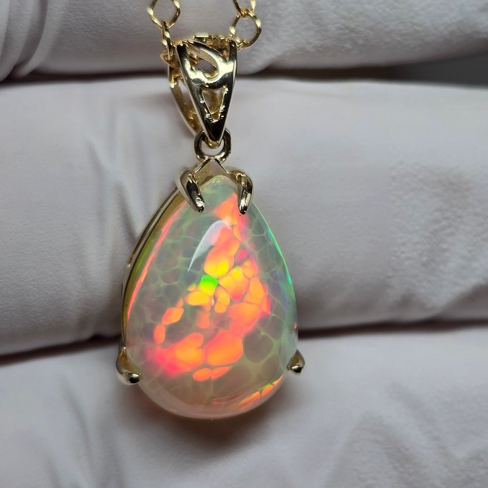20 Ct+ Natural 925 Silver Gold Honeycomb Fire Opal Teardrop Cut Pendant ...