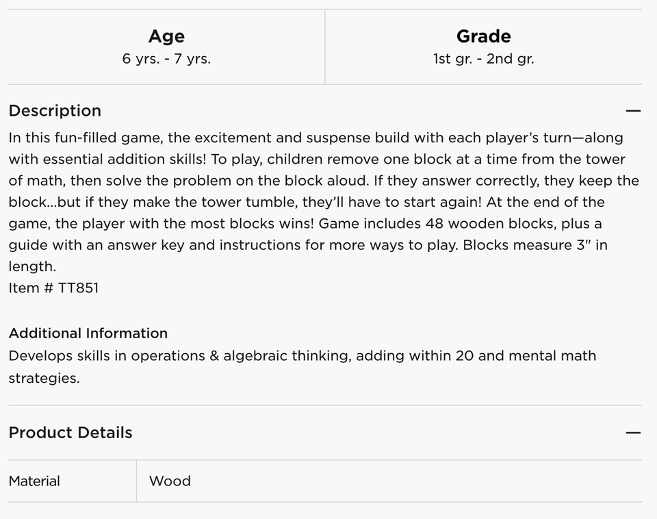 NEW Lakeshore Tower of Math - Addition TT851 & Subtraction TT852 (2 ...