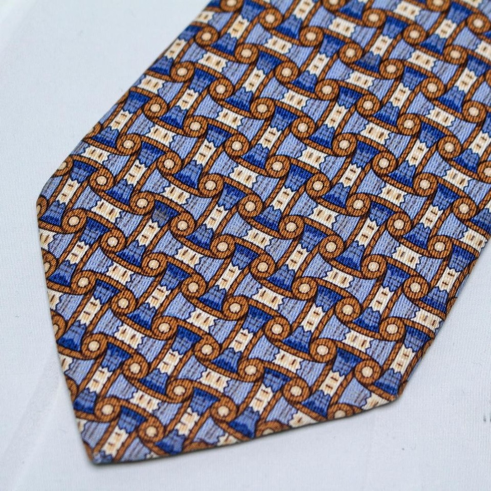 Hermes Silk Tie All Over Pattern Brown Blue Model 7696 OA Vintage ...