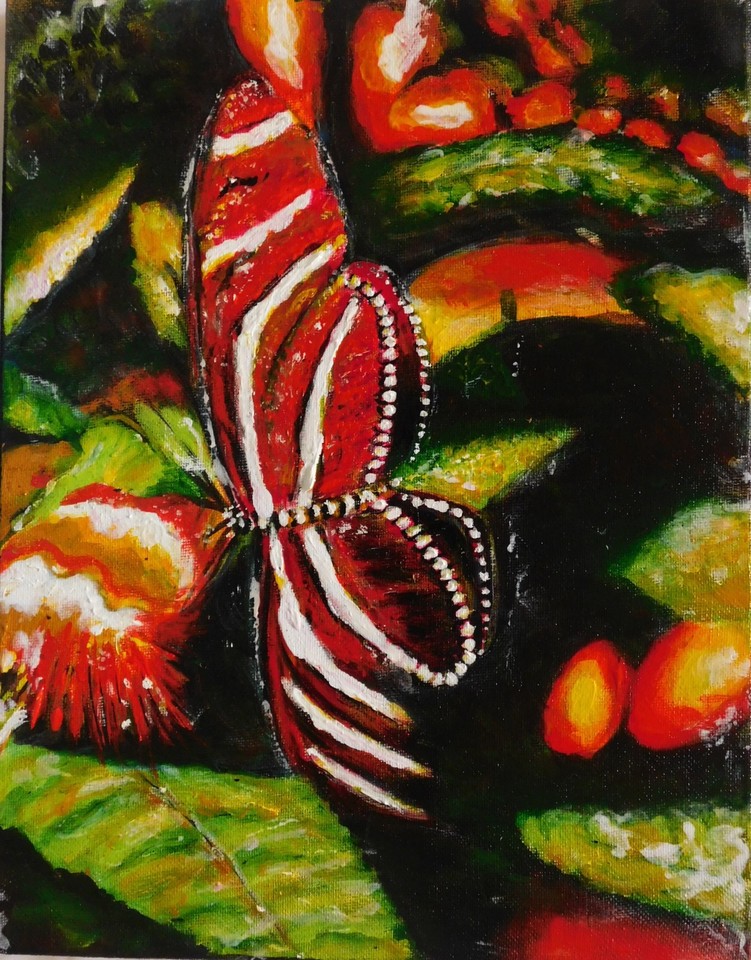 Original acrylic painting signed by Nalan Laluk: "Longwing Butterfly ...