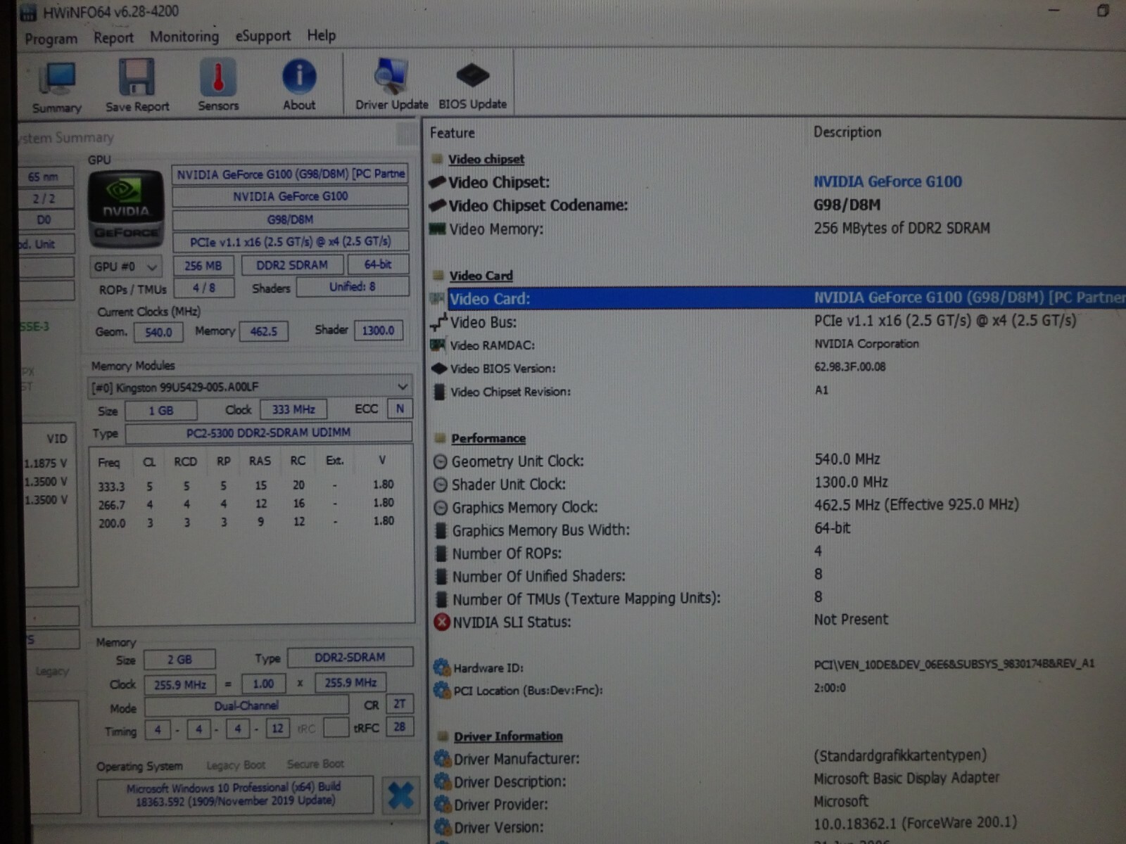 PC PARTNER GeFORCE G100 256MB DDR2 PCI-E GRAFIKKARTE VGA DVI HDMI # ...