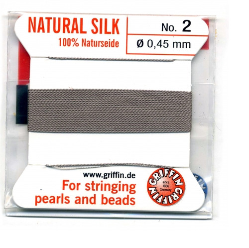 SILVER GREY SILK THREAD 0.45mm STRINGING PEARLS & BEADS GRIFFIN SIZE 2 ...