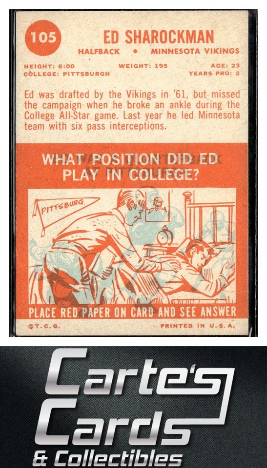 Ed Sharockman 1963 Topps #105 Minnesota Vikings Rookie | eBay