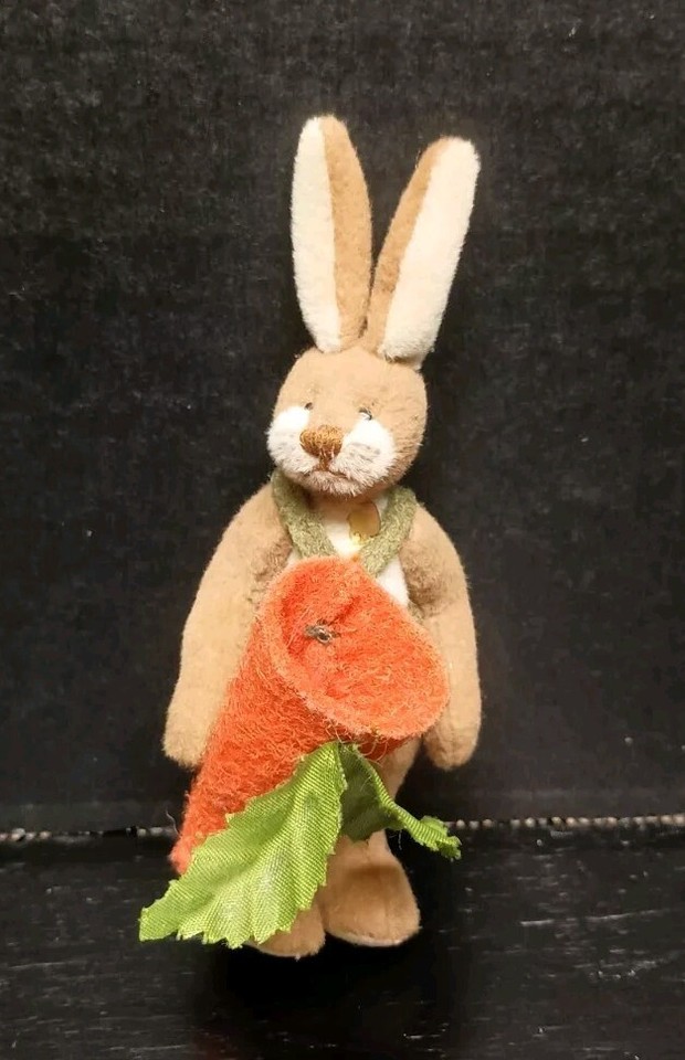 Vintage Mini 4.25" Ganz Felt Bunny Rabbit With Carrot Pouch Jointed ...