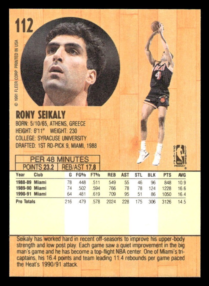 Rony Seikaly 1991 Fleer #112 Miami Heat | eBay
