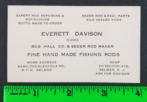 Vintage Everett Davison Hand Made Fishing Rods Belmar NJ Business Card ...