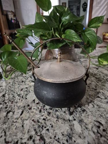 Vintage Cast Iron 3 Footed Smudge Pot with Brass Lid & Pumice Wand ...