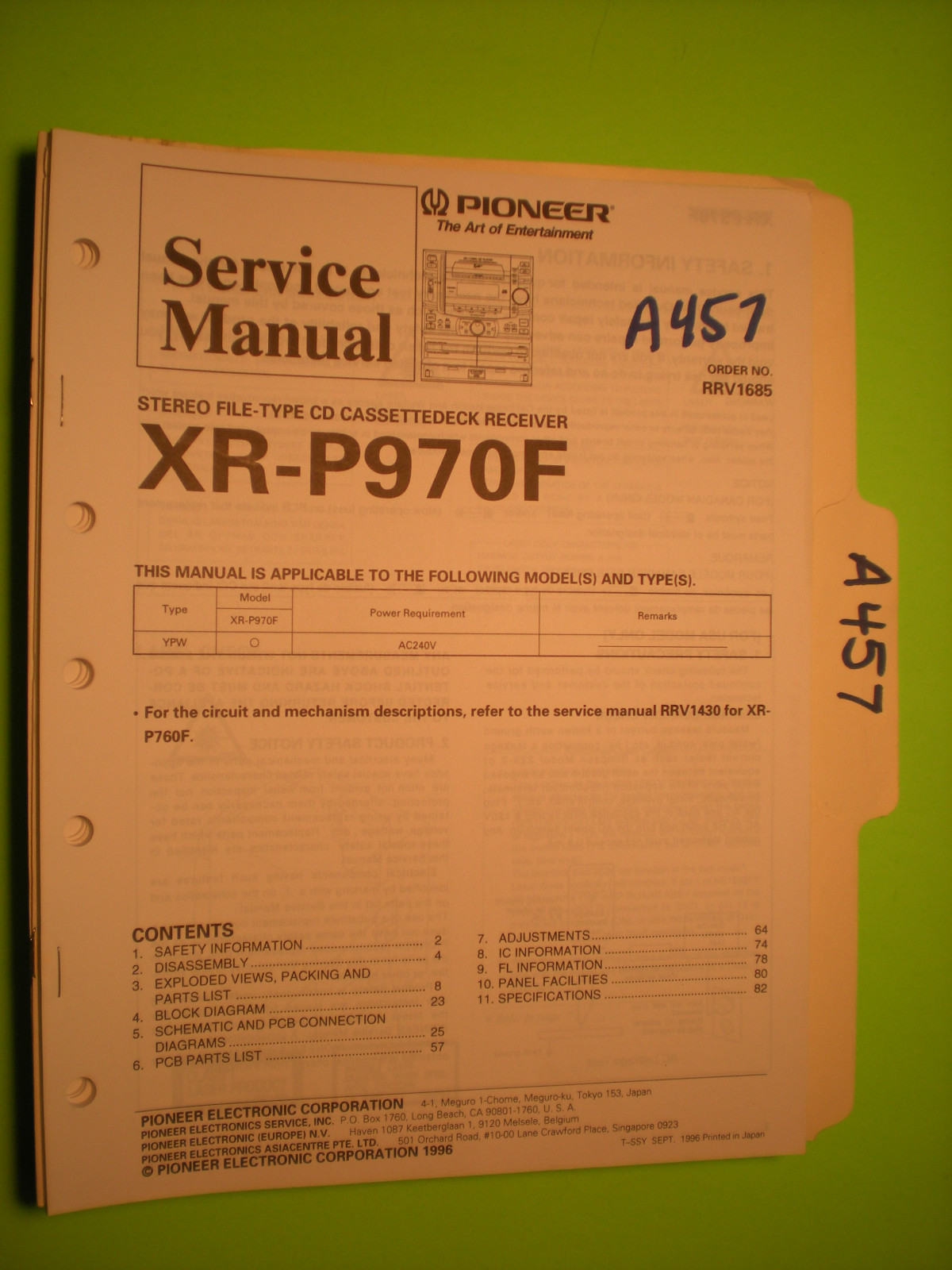 Pioneer xr-p970f service manual original repair book stereo receiver ...