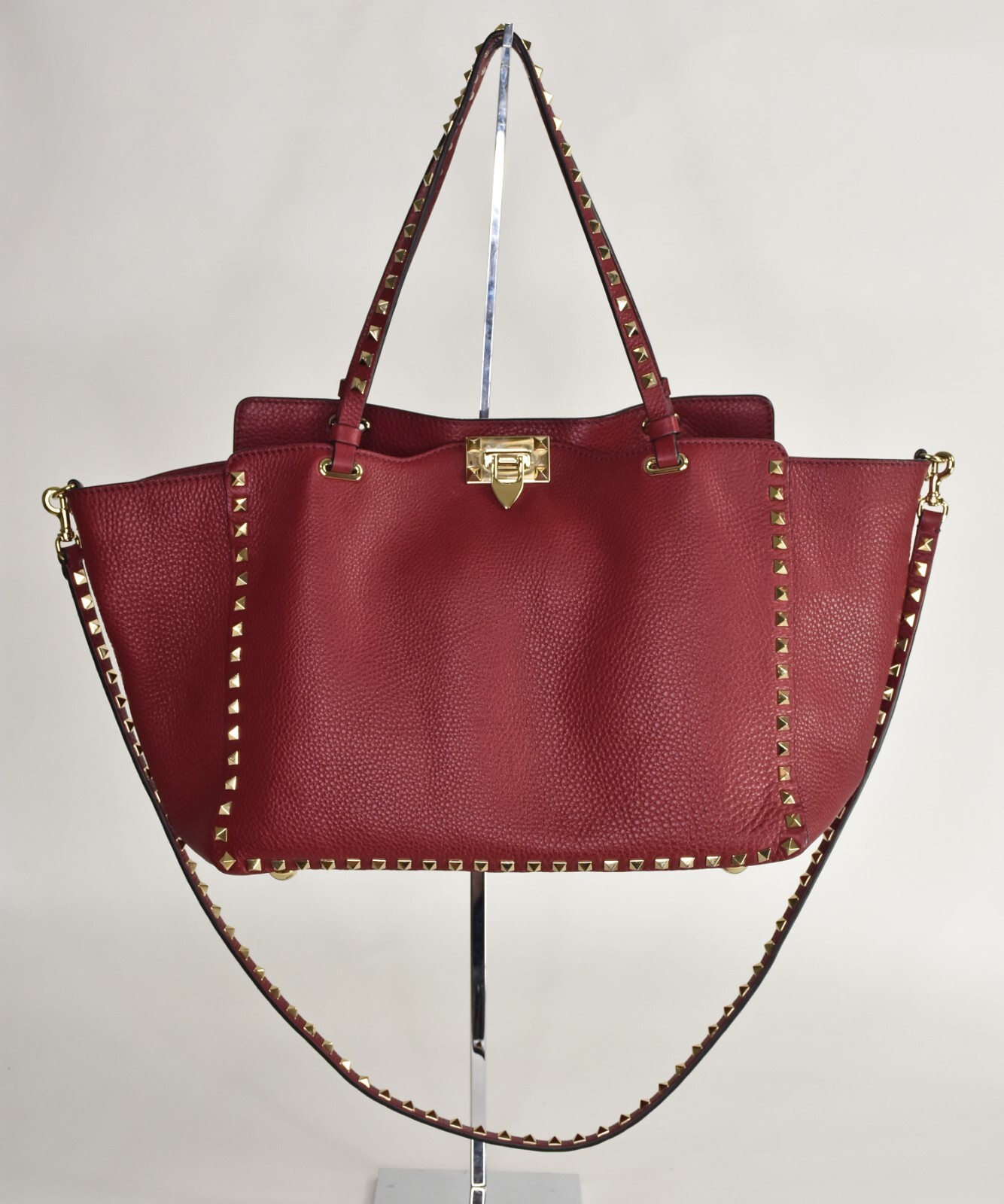 VALENTINO GARAVANI Dark Red Pebbled Leather Medium Ro… - Gem