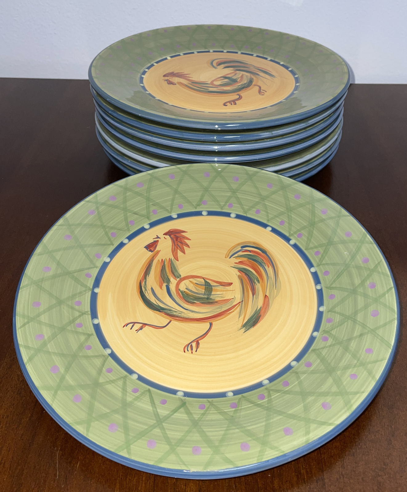 222FIFTH Chez Rooster Salad Plates Set of 8 Microwave Dishwasher Safe ...