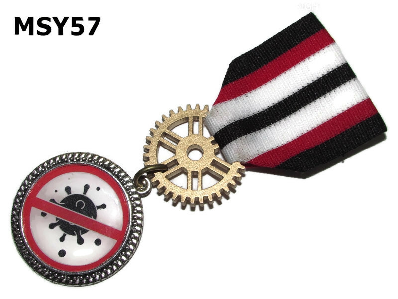 Steampunk Medal pin drape badge brooch warning virus warning lockdown # ...